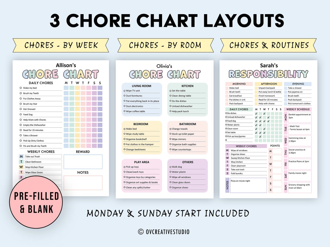 Editable Kids Chore Charts Reward Allowance Screen Time - Etsy Canada