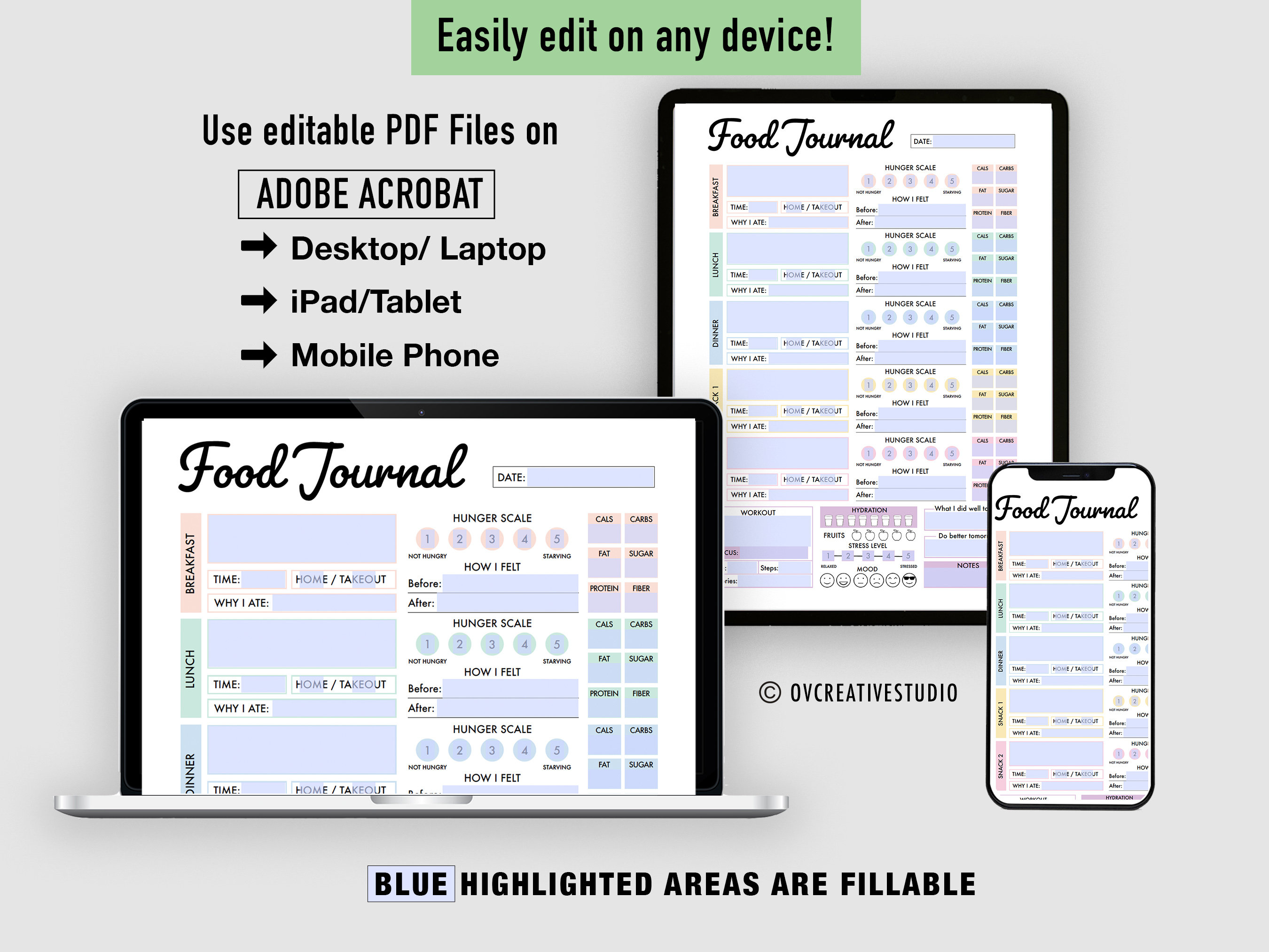 Editable Food Journal | Printable, Digital | Food Diary, Daily Food ...