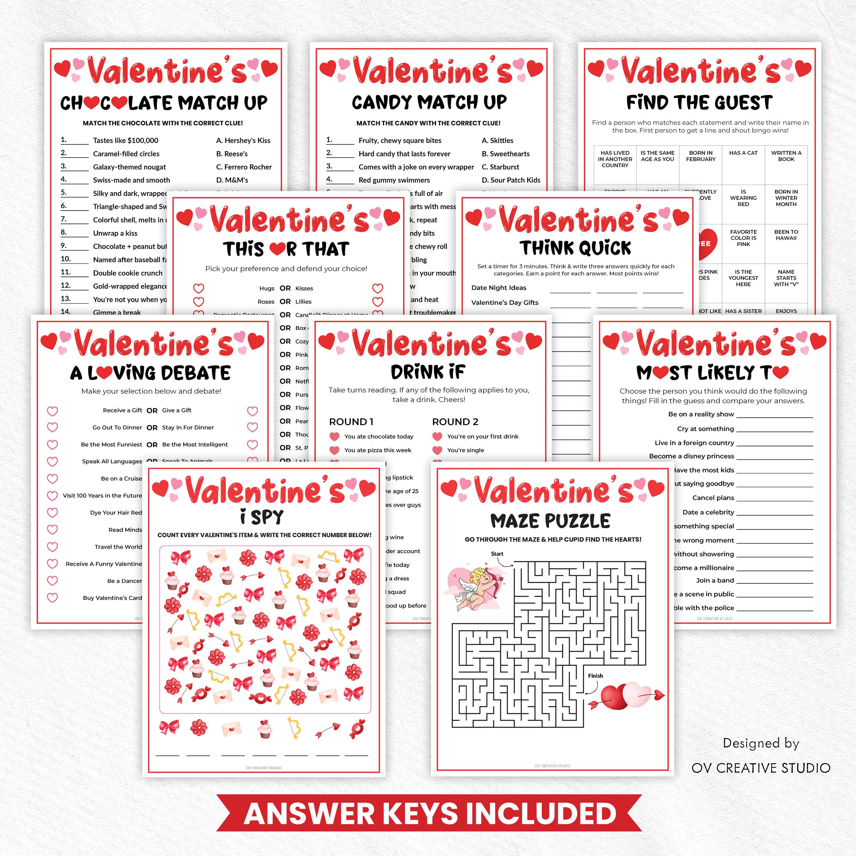 Valentines Day Printable Games | Valentines Party Games Bundle ...