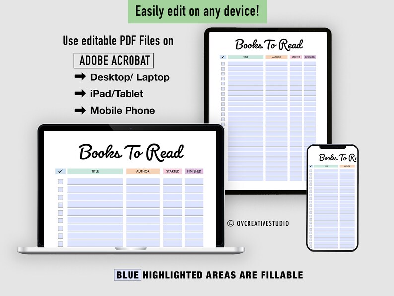 Editable Book Tracker Printable Books to Read Reading - Etsy UK