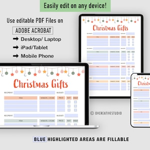 Christmas Gift List Printable | Fillable | Editable PDF | Christmas ...
