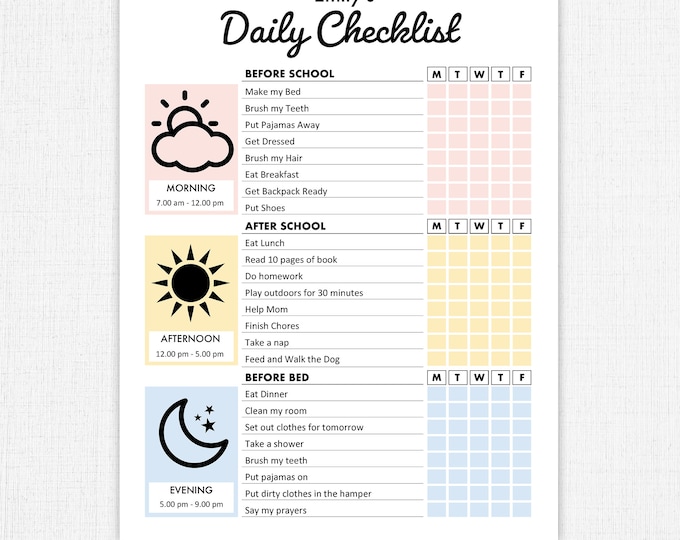 Editable Kids Daily and Weekly Chore Chart,daily Checklist for Kids ...