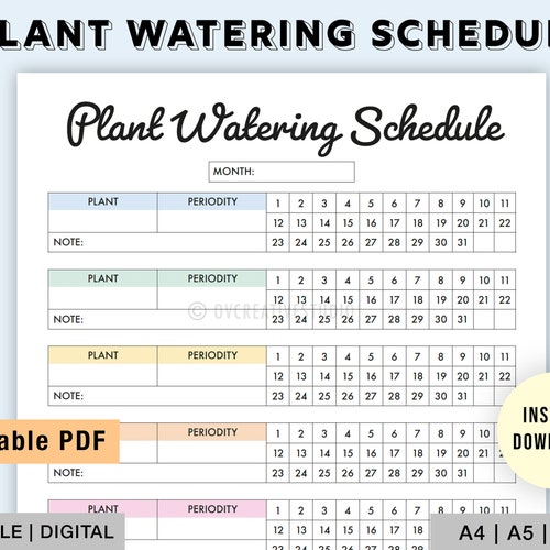 Editable Plant Watering Schedule Printable Monthly Plant - Etsy