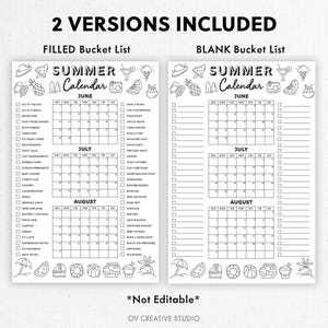 Summer Planner 2025 Kids Calendar Printable, Summer Bucket List, Summer ...