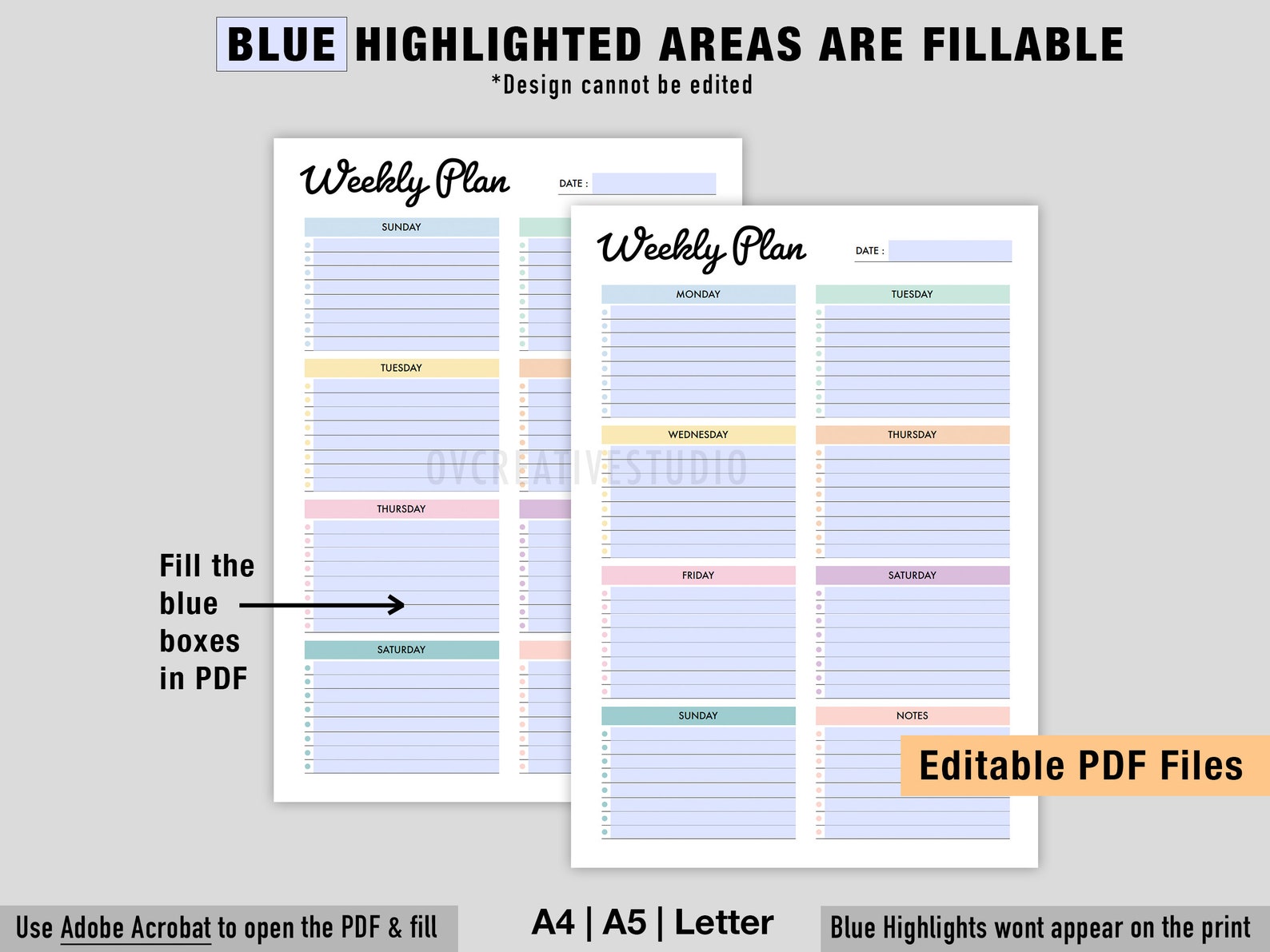 Editable Weekly Planner Printable Digital Weekly Planner - Etsy
