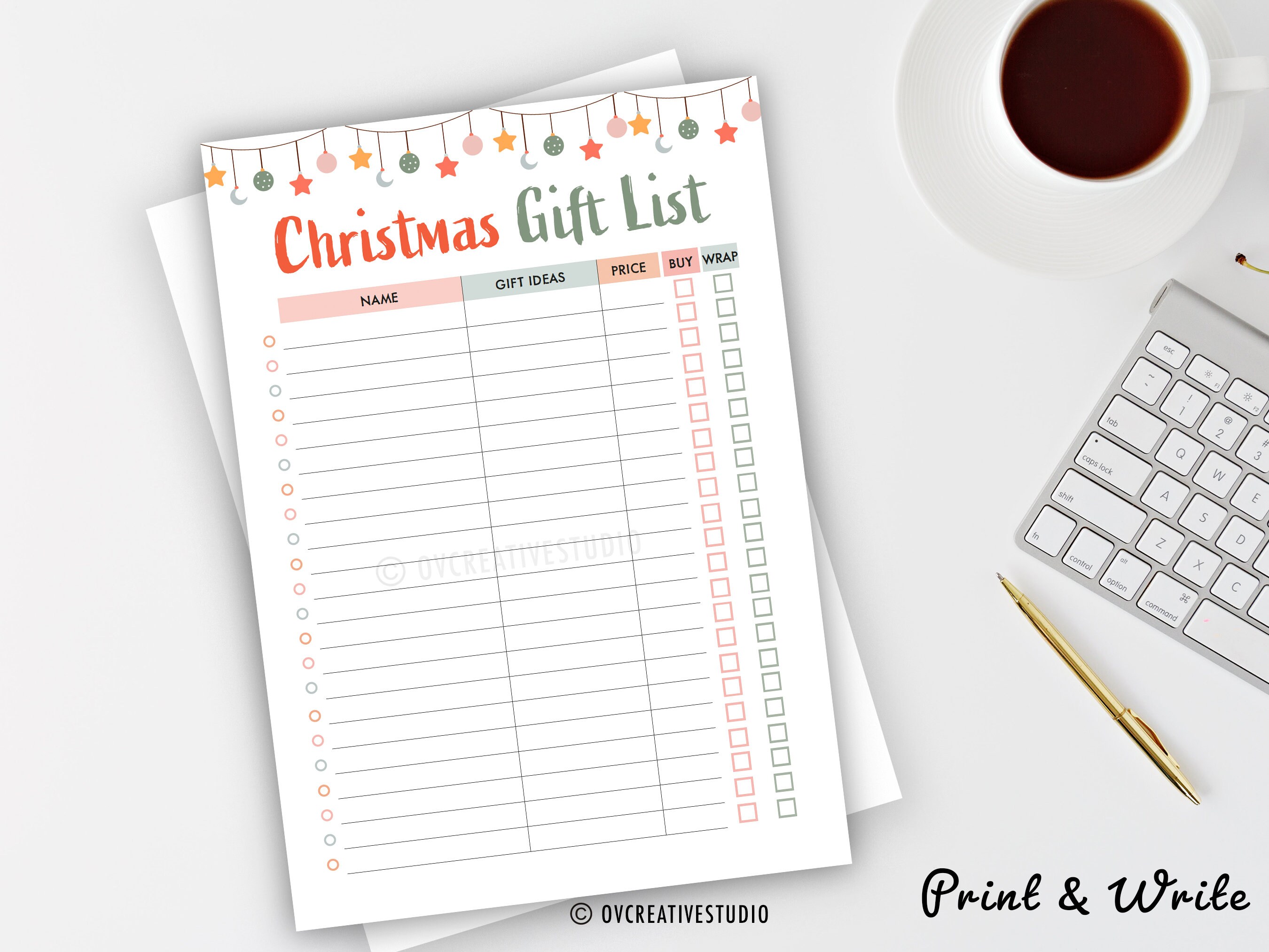 Christmas Gift List Printable | Fillable | Editable PDF | Christmas ...