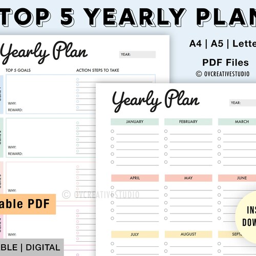 Top 5 Yearly Goals Planner Goal Setting Goal Planning - Etsy