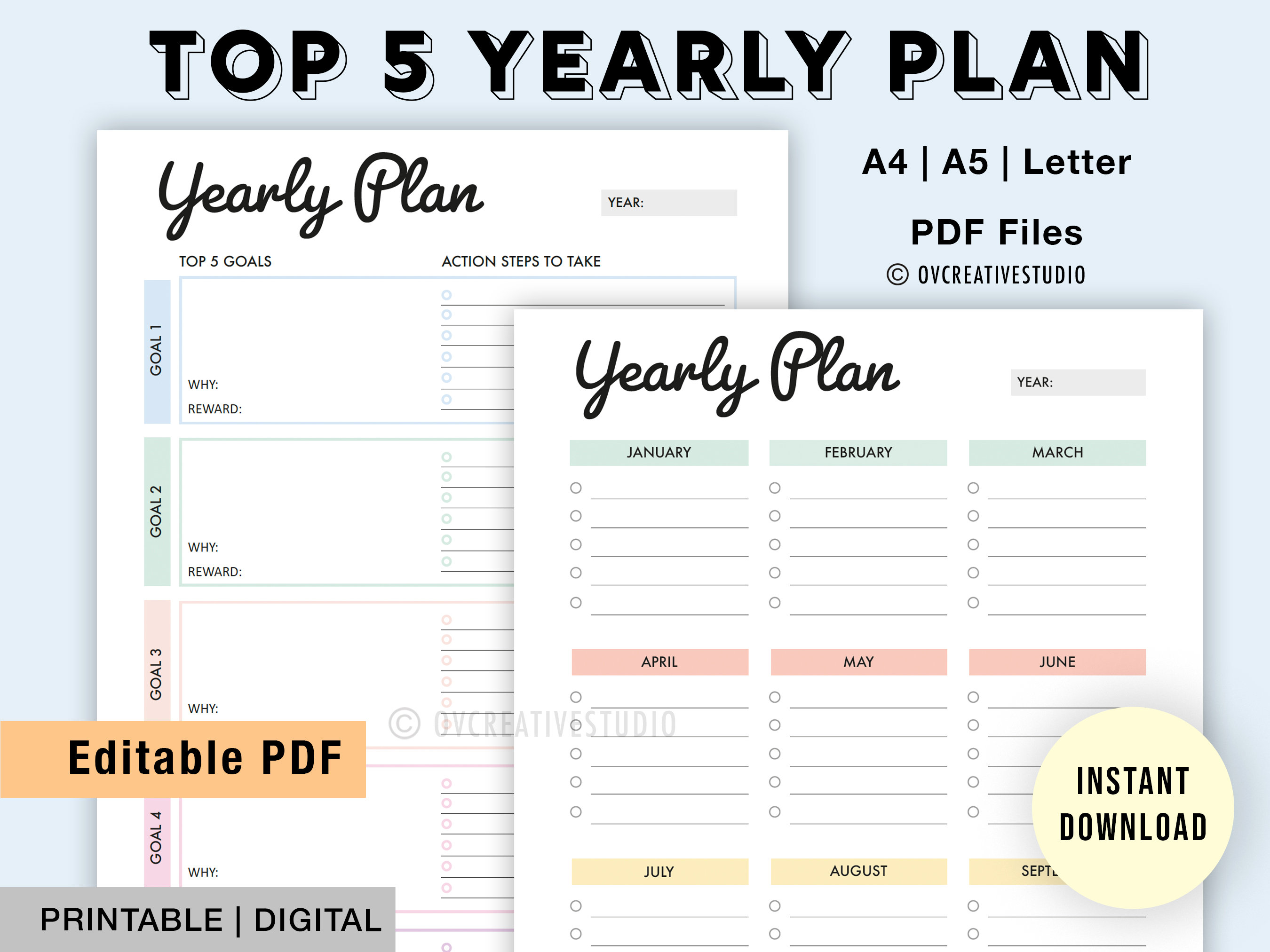Editable Top 5 Yearly Goal Planner Goal Planning Goal | Etsy UK