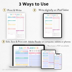 Editable ADHD Daily Planner | Printable, Digital | Daily Focus Template ...