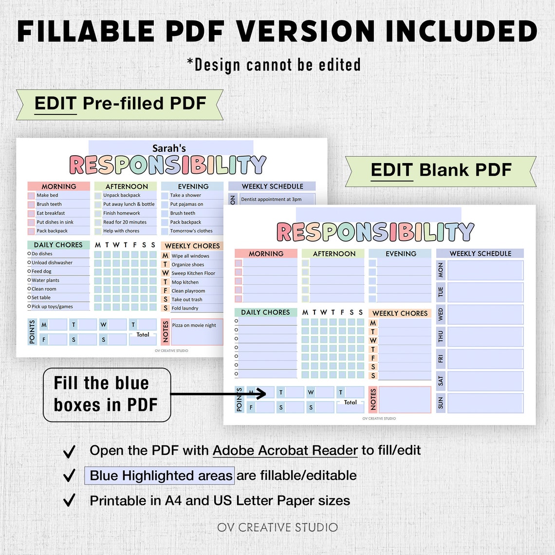 Editable Responsibility Chore Chart for Kids | Printable | Kids Daily ...