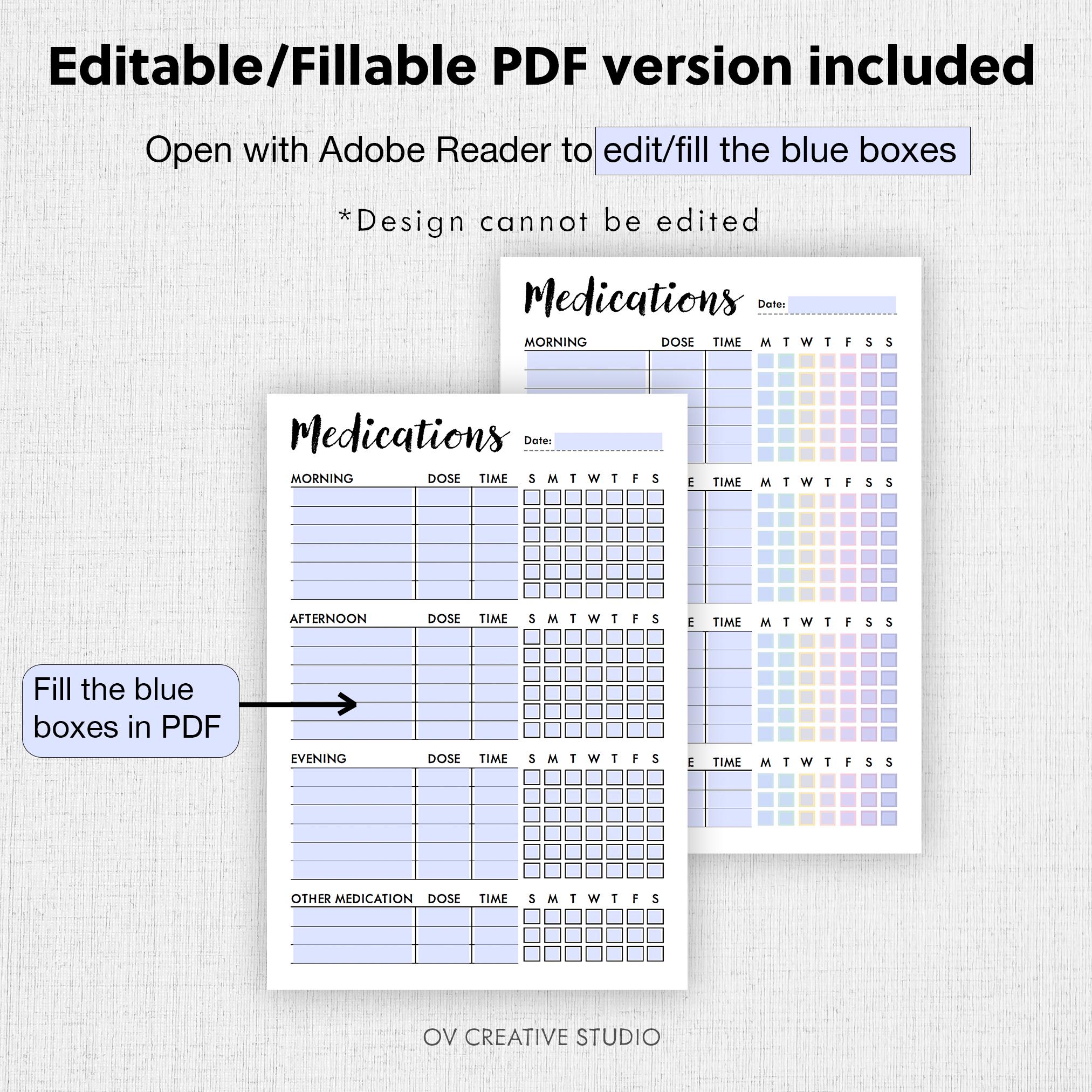 Editable Medication Schedule | Printable Easy Medicine Chart | Weekly ...
