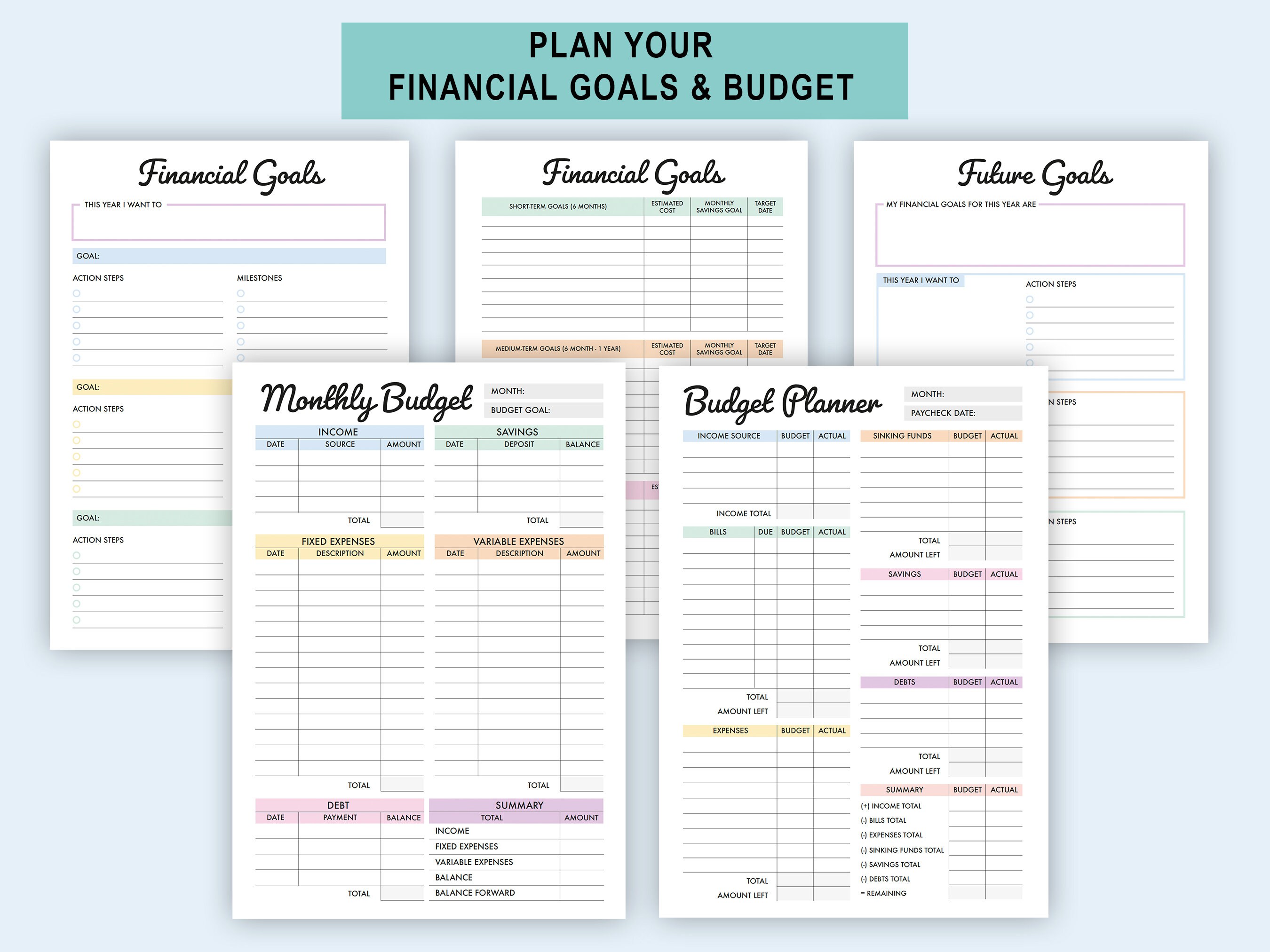 Printable Financial Planner BUNDLE | Digital PDF | Budget Tracker ...