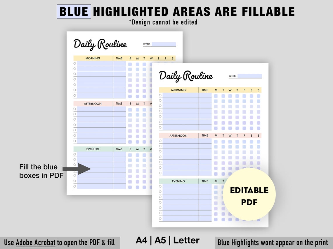 Editable Daily Routine Printable Daily Checklist Morning - Etsy