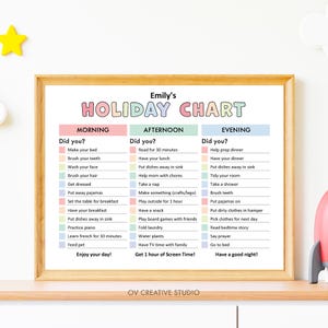 Editable Holiday Chart for Kids | School Break Checklist | Daily ...