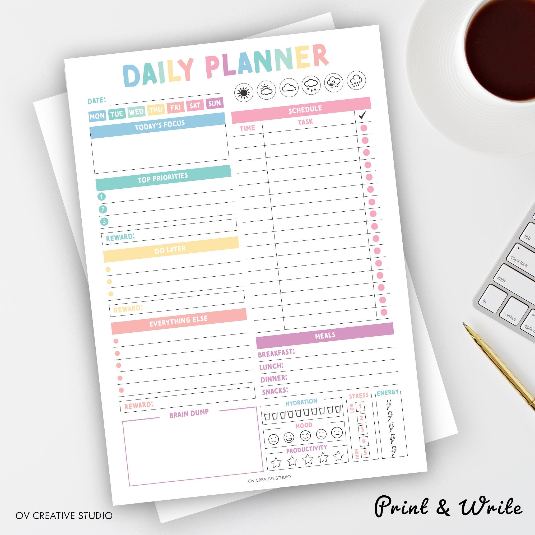 Editable ADHD Daily Planner | Printable, Digital | Daily Focus Template ...