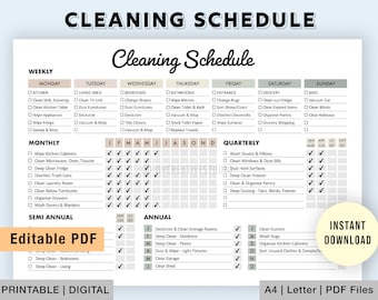 Editable Cleaning Schedule Printable Cleaning Checklist Weekly Monthly ...
