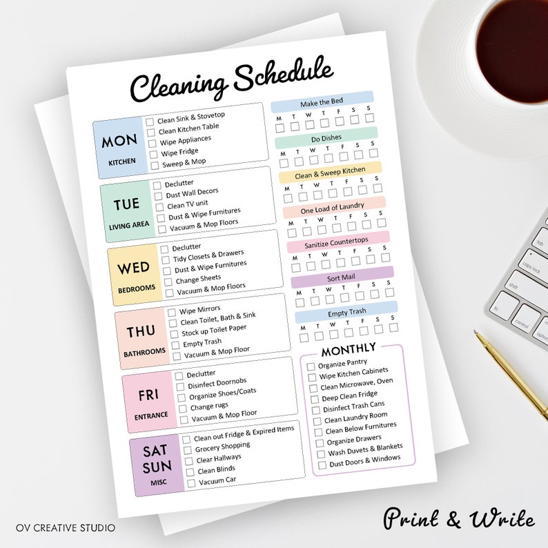 EDITABLE Cleaning Schedule | Printable | Weekly, Monthly, Yearly ...