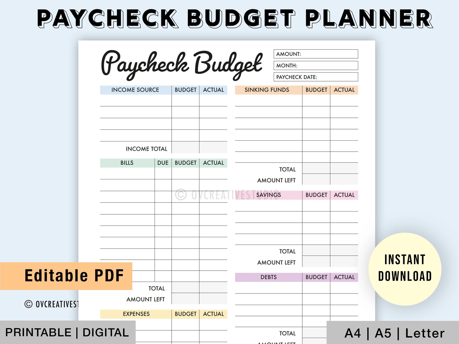 Editable Paycheck Budget Planner | Printable, Digital | Personal Budget ...