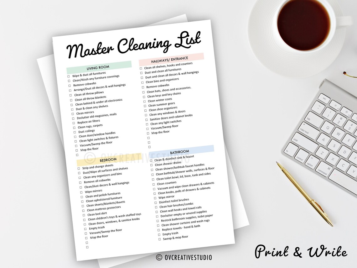 Editable Master Cleaning Checklist Cleaning Planner - Etsy