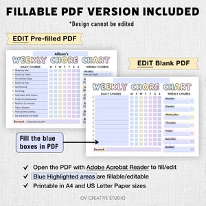 Editable Chore Chart for Kids | Printable | Kids Daily Weekly ...