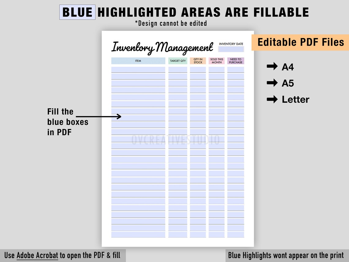 Editable Inventory Management | Printable Inventory Tracker, Inventory ...