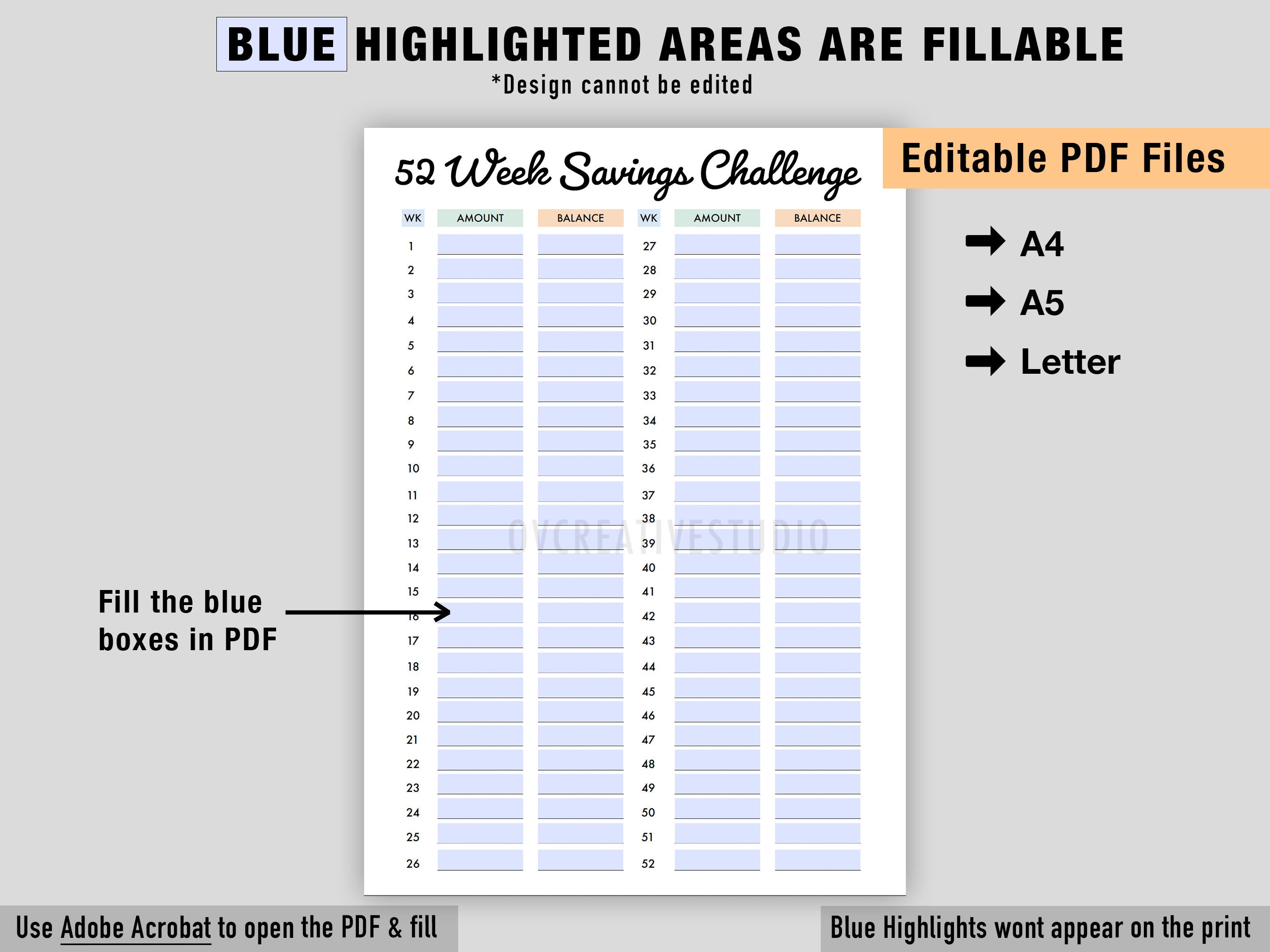 Editable 52 Week Savings Challenge Printable Savings - Etsy UK