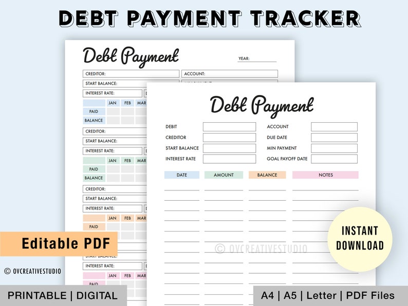 Editable Debt Payment Tracker Printable Debt Tracker Debt | Etsy