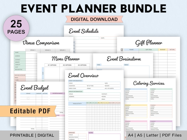 Editable Event Planner Bundle Printable Digital Party - Etsy