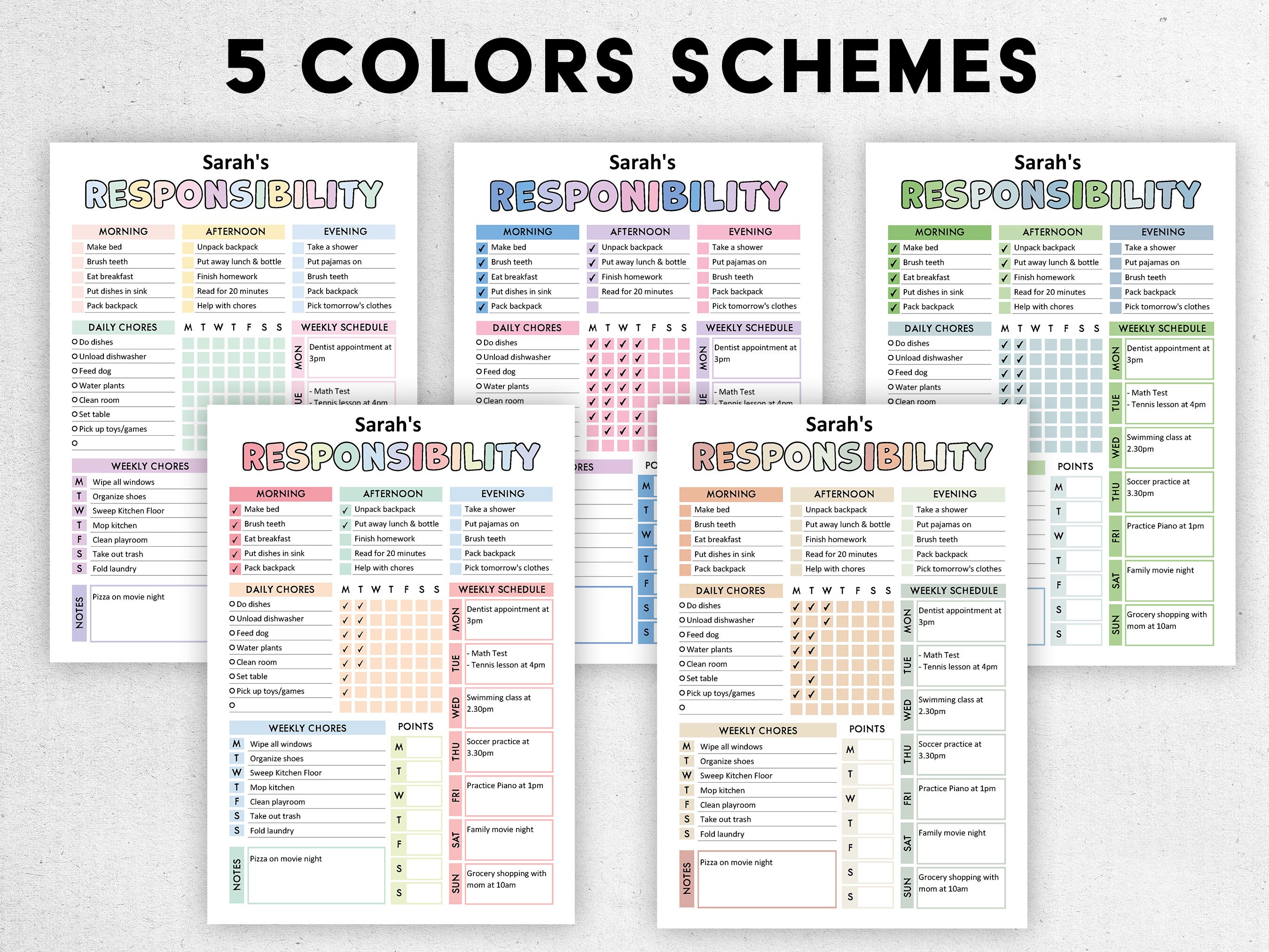 Editable Responsibility Chore Chart for Kids | Printable | Kids Daily ...