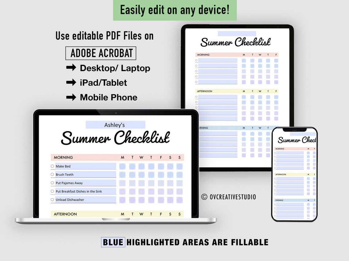 Editable Summer Checklist for Kids Printable Kids - Etsy