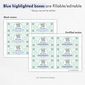 Editable Screen Time Chart, Printable Screen Reward Bucks, Reward Chart ...