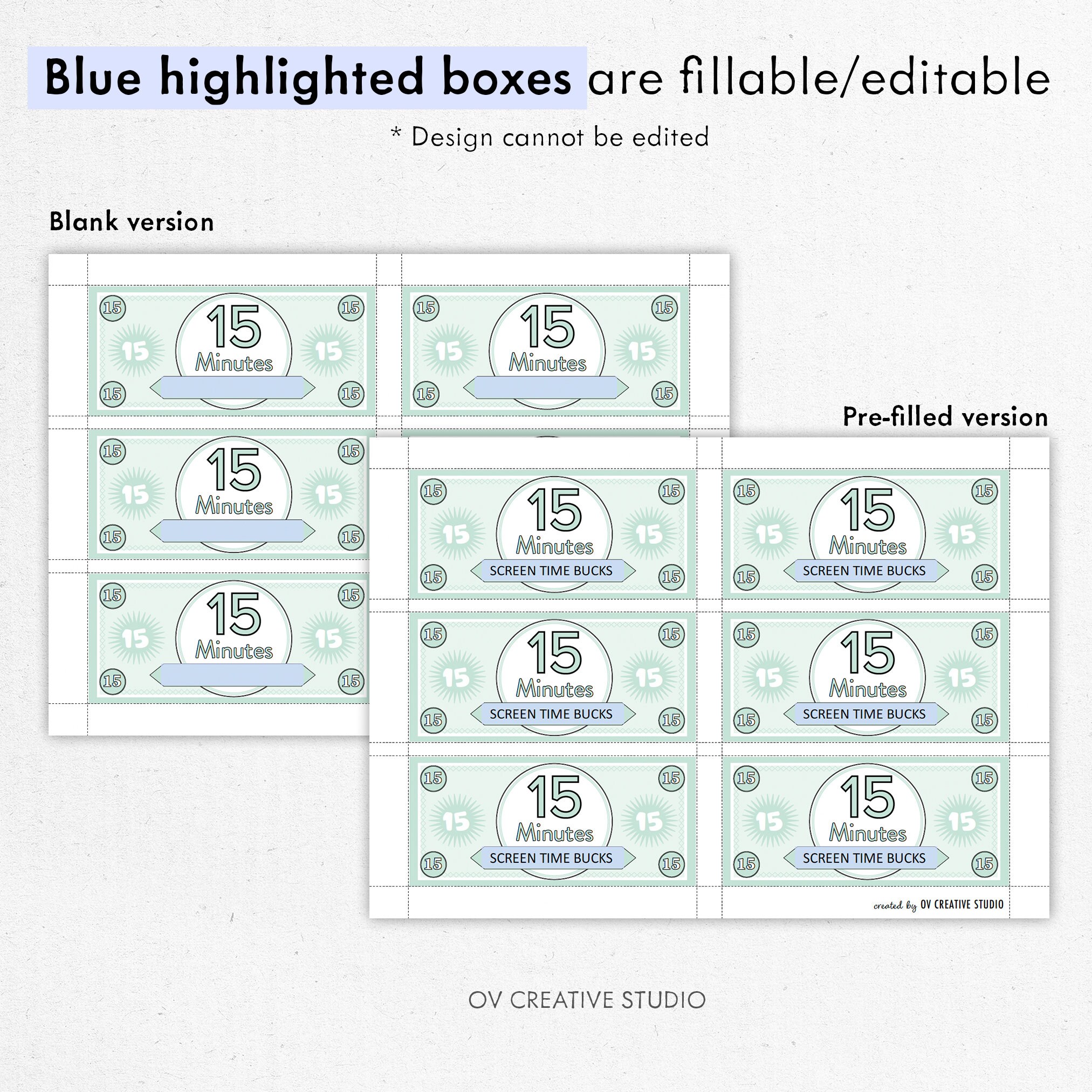 Editable Screen Time Chart, Printable Screen Reward Bucks, Reward Chart ...
