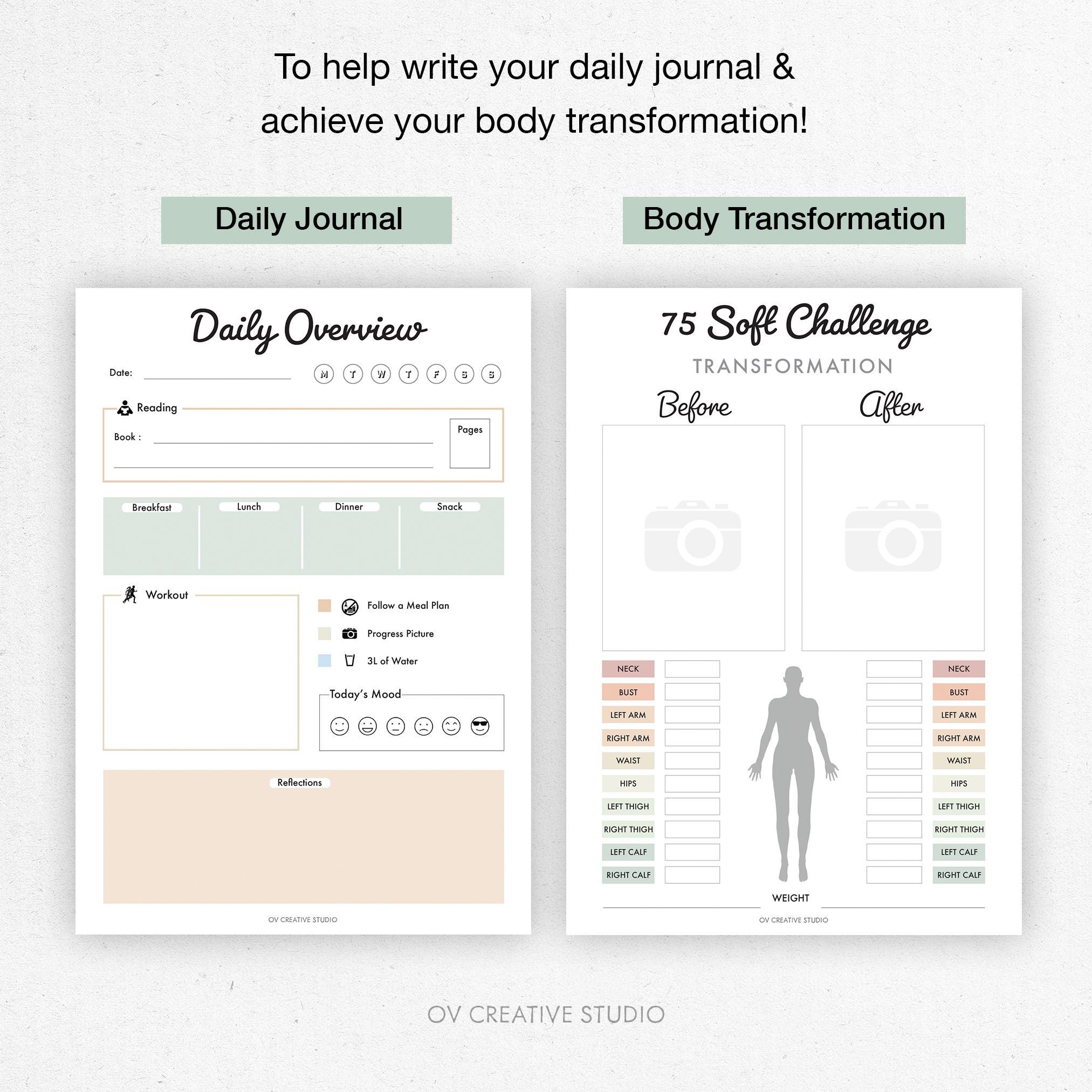 Editable 75 Soft Challenge Tracker Bundle | Printable | Daily 75 Soft ...