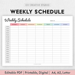 Editable Weekly Schedule | Printable, Digital | Weekly Planner PDF ...