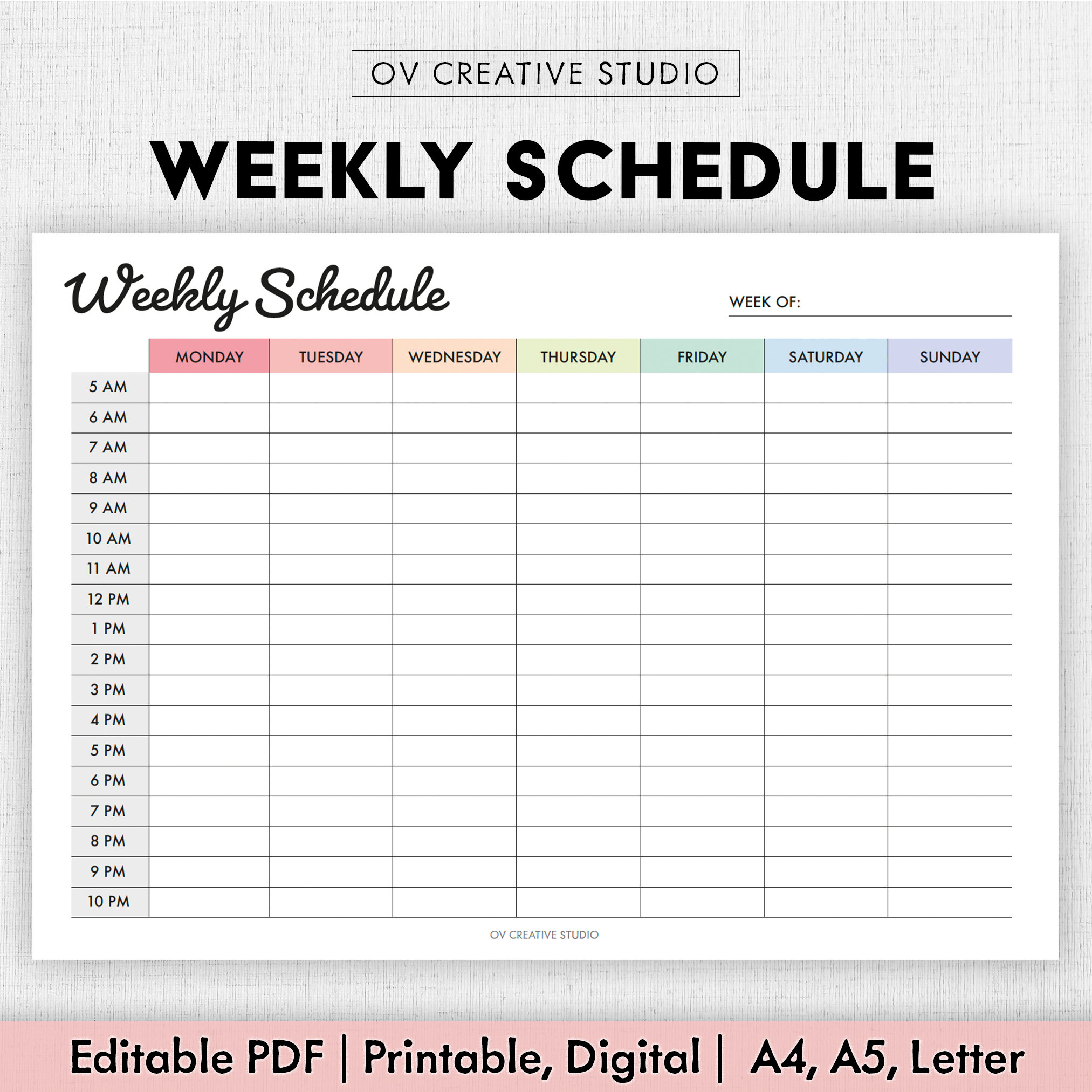 Editable Weekly Schedule | Printable, Digital | Weekly Planner PDF ...