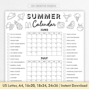 Summer Planner 2025 Kids Calendar Printable, Summer Bucket List, Summer ...