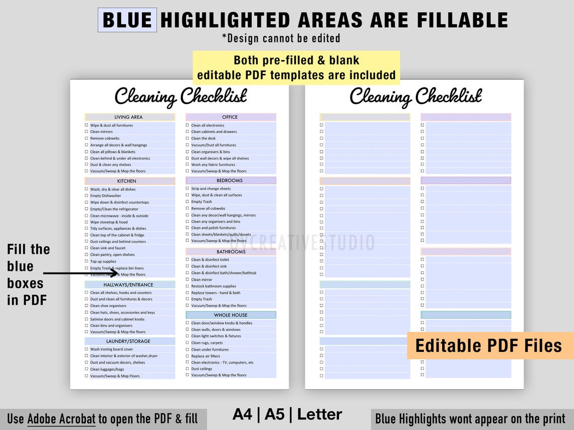 Editable Cleaning Checklist | Cleaning Planner | Cleaning Checklist ...