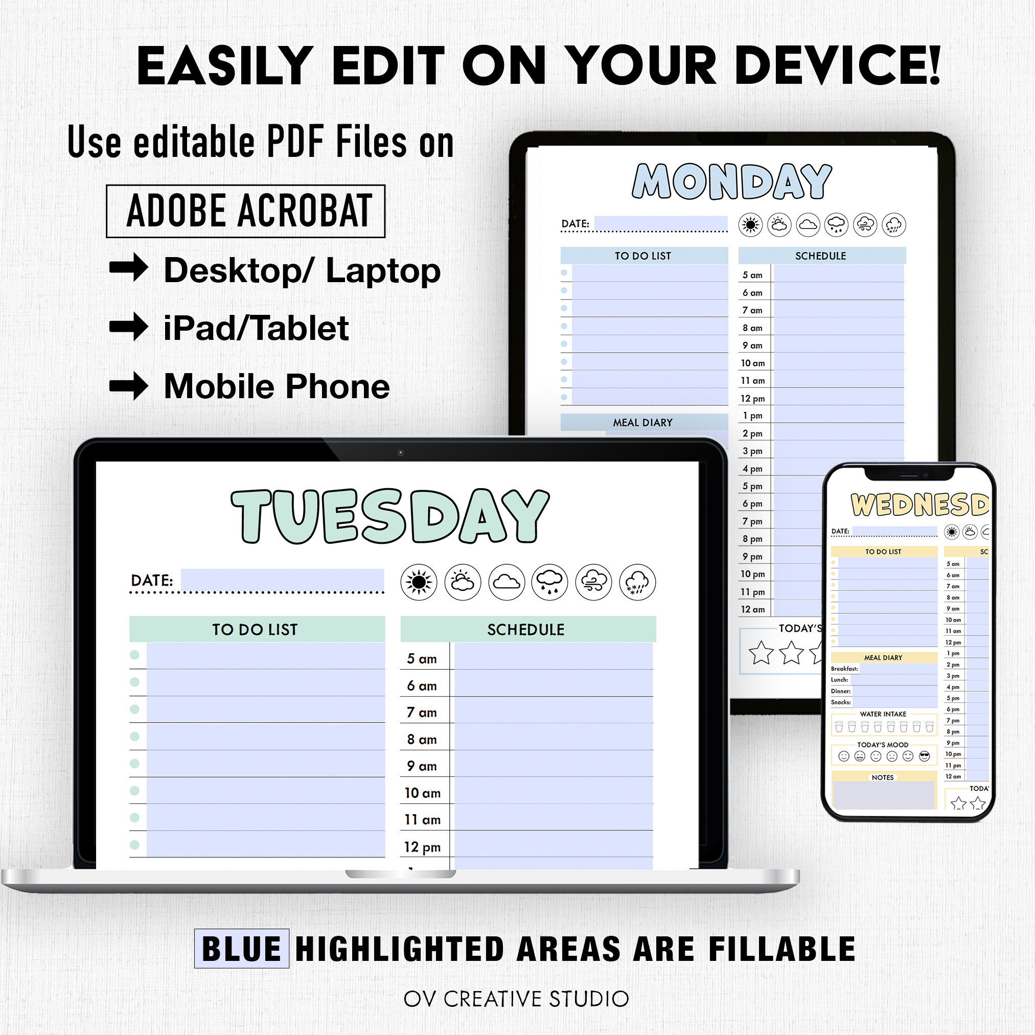Editable Daily Planner Schedule | Printable, Digital PDF | to Do List ...