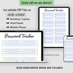 Editable Password Tracker | Printable, Digital | Password Log ...