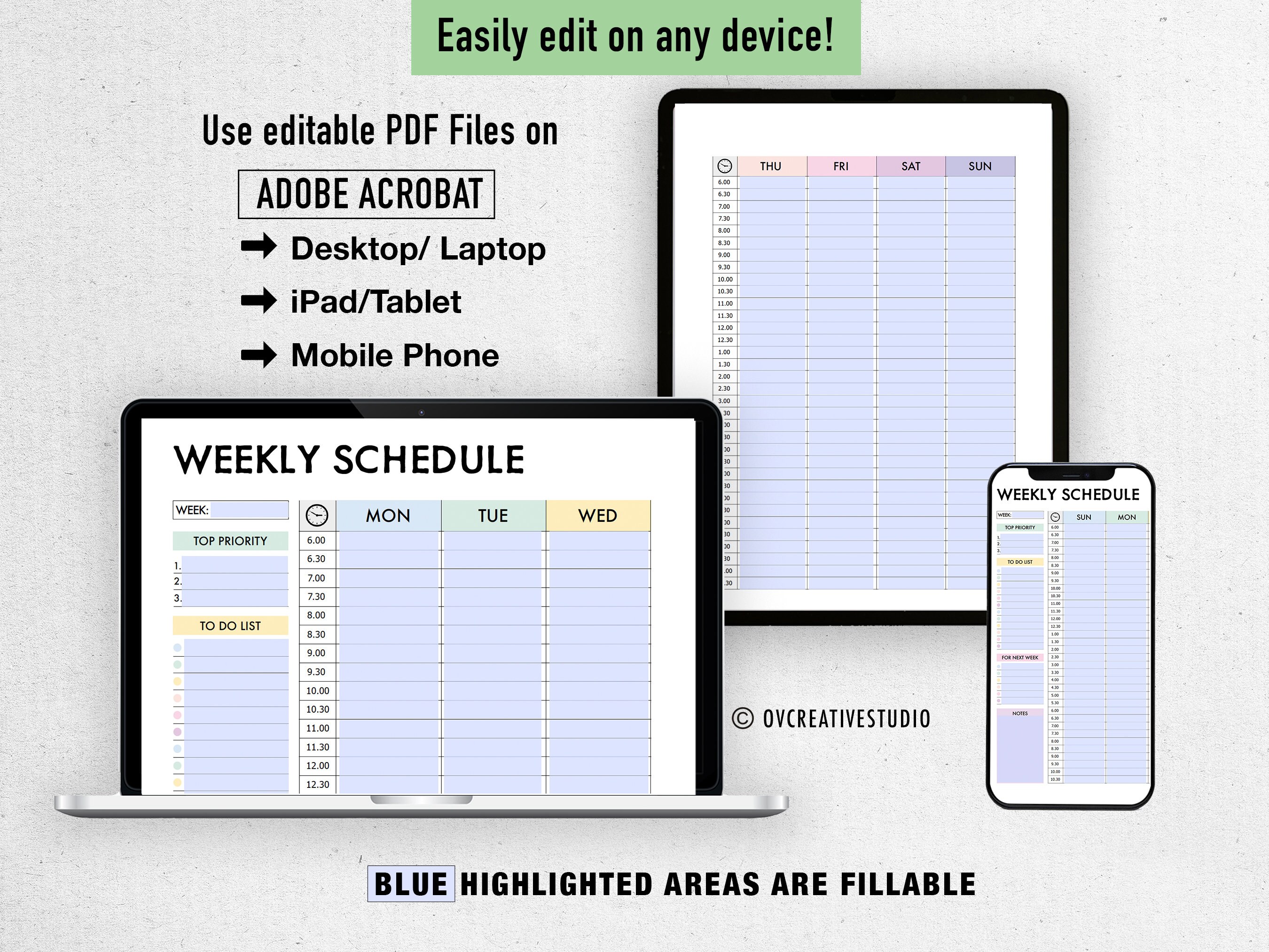 Editable Weekly Schedule | Half Hour Weekly Schedule | Weekly Planner ...
