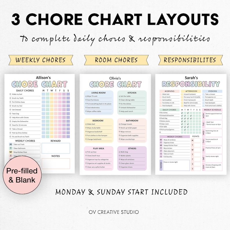 Editable Kids Chore Charts, Reward, Allowance, Screen Time, School ...