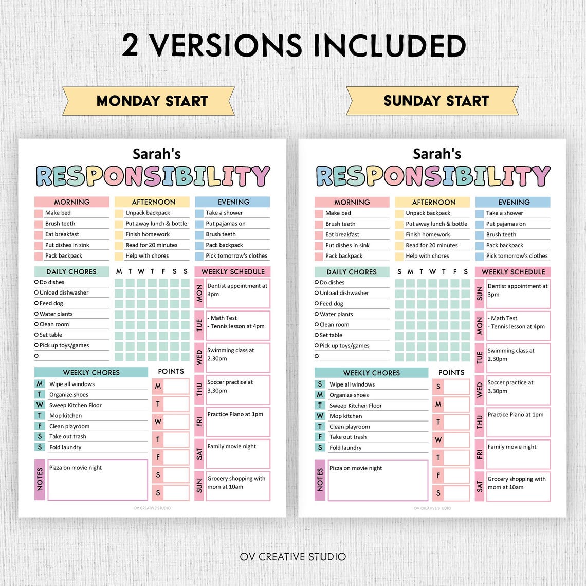 Editable Responsibility Chore Chart for Kids | Printable | Kids Daily ...