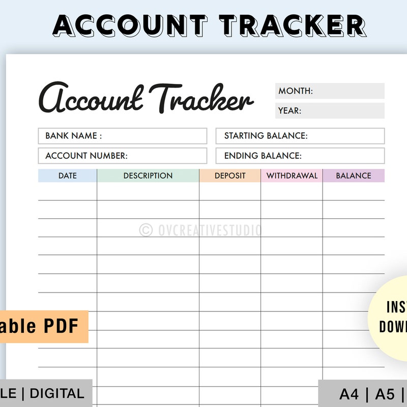 Bank Account Tracker - Etsy