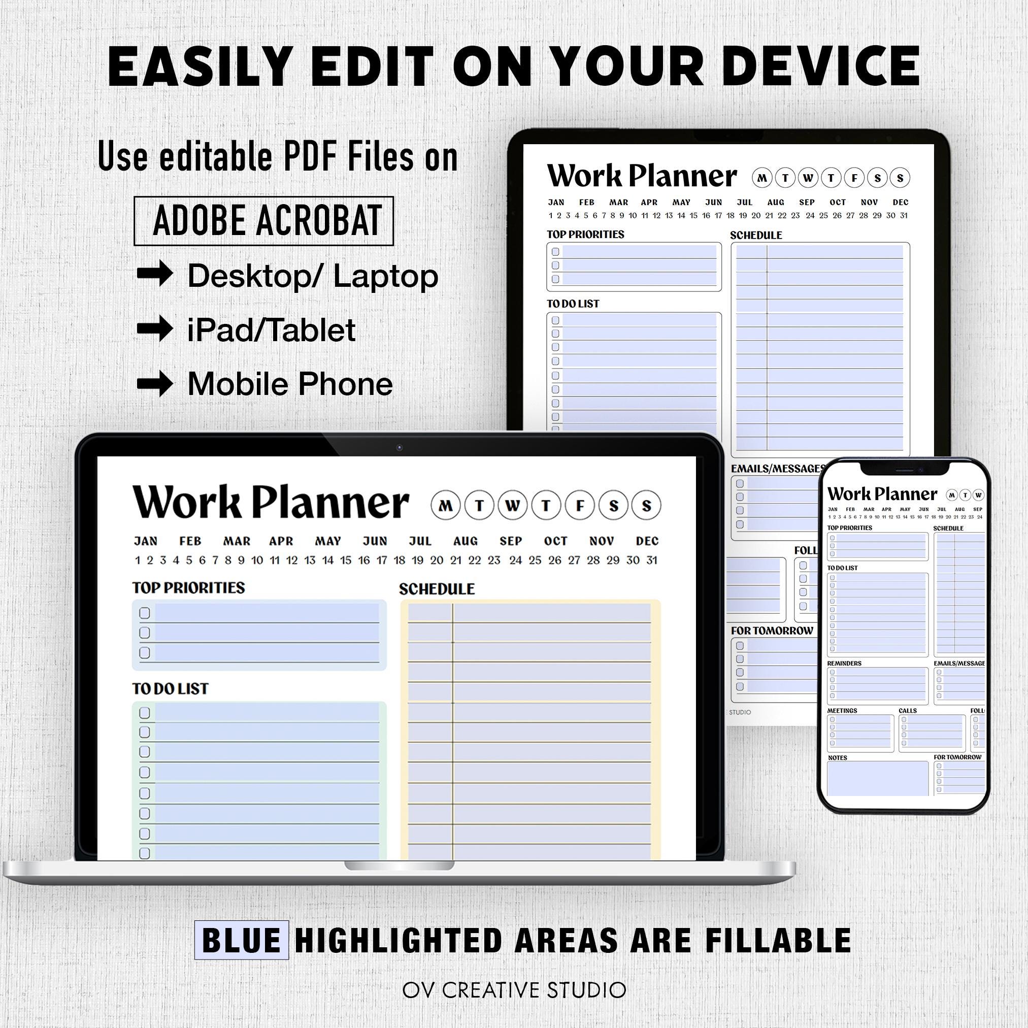 Editable Work Day Planner | Printable Work Day Organizer | Office Task ...