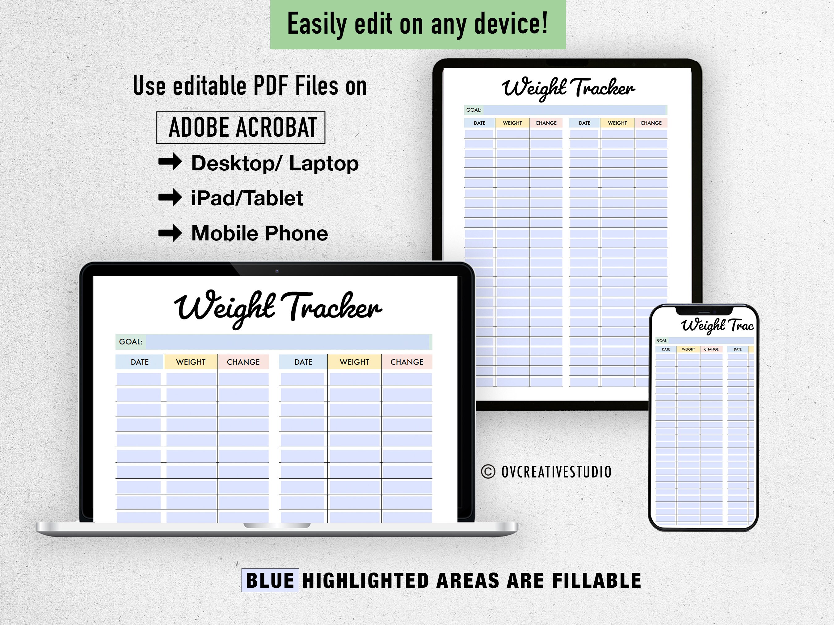 Weight Tracker | Printable, Editable | Weight Log | Weight Loss Chart ...