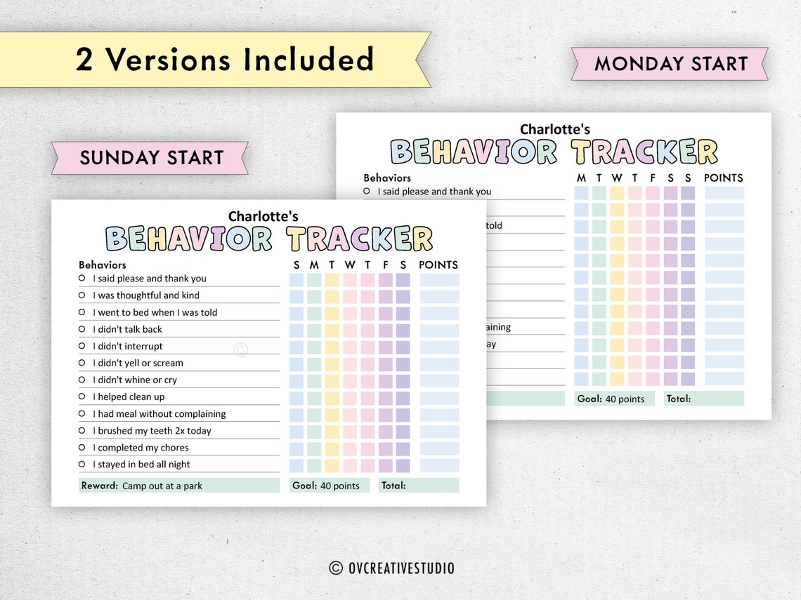 Behavior Reward Chart for Kids | Printable, Editable, Digital PDF ...