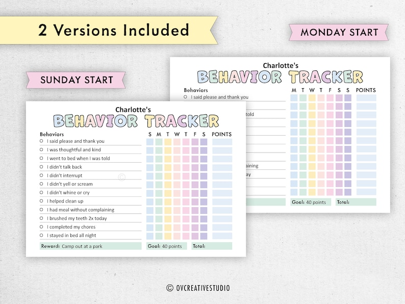 Behavior Reward Chart for Kids | Printable, Editable, Digital PDF ...