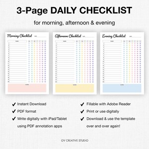 Editable Daily Checklist Printable | Morning, Afternoon, Evening ...
