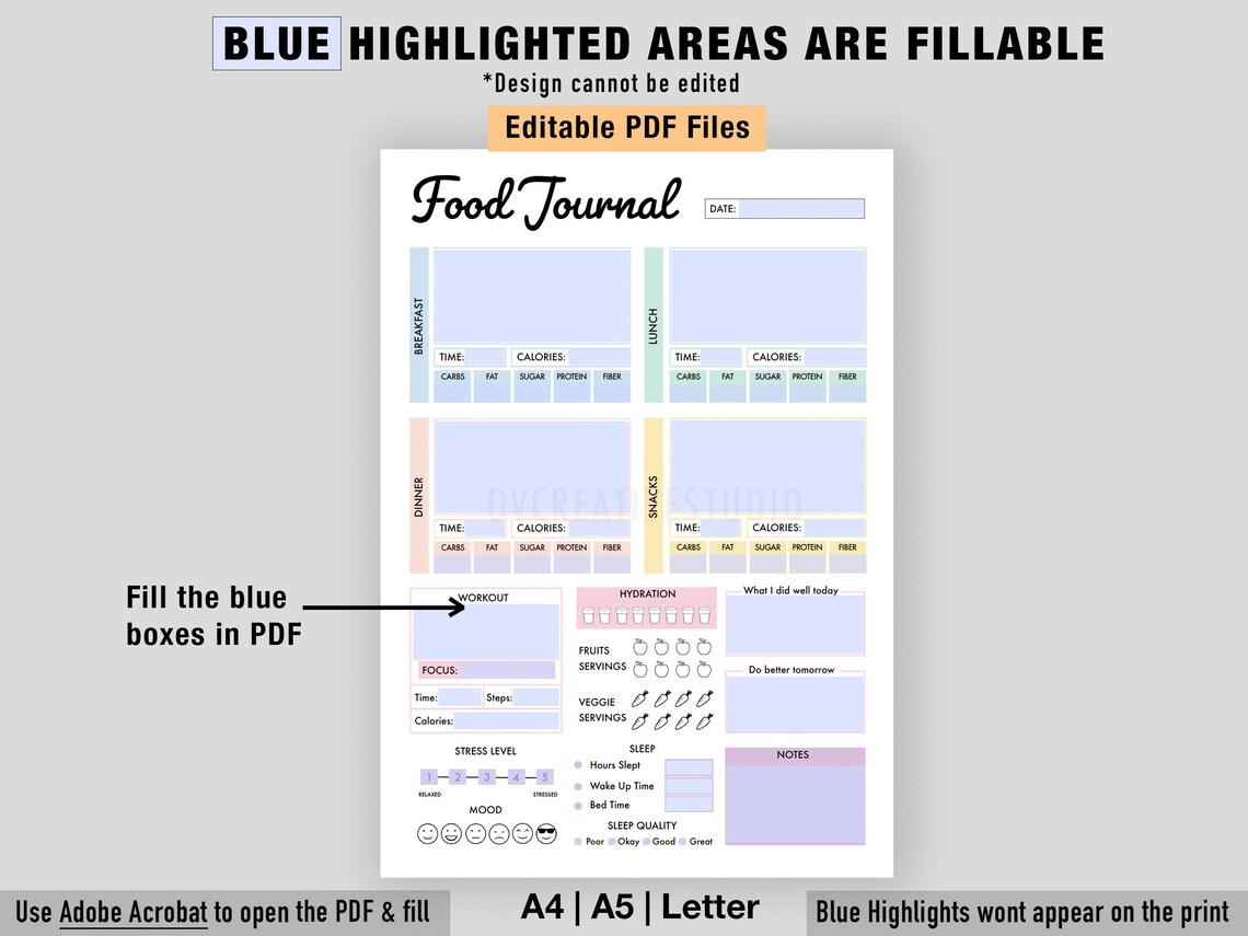 Editable Food Journal Printable Digital Food Diary Daily - Etsy
