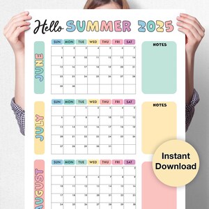 Summer Planner 2025 Kids Calendar Printable, Summer Bucket List, Summer ...